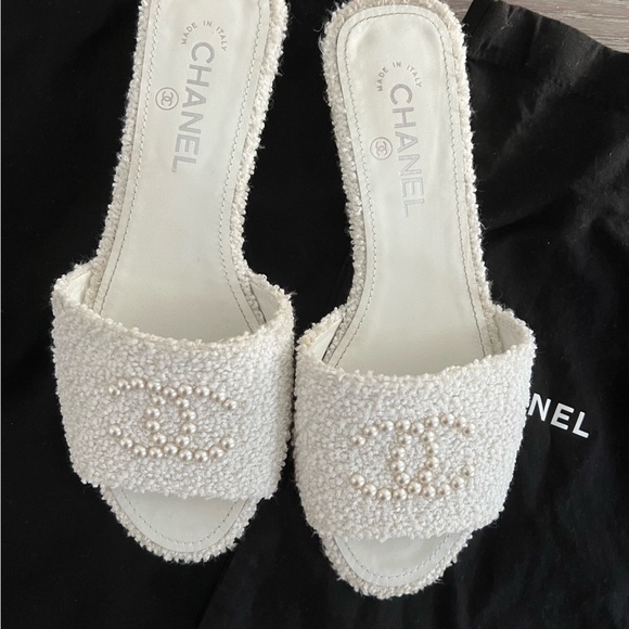 CHANEL | Shoes | Chanel Whitepearl Slides | Poshmark